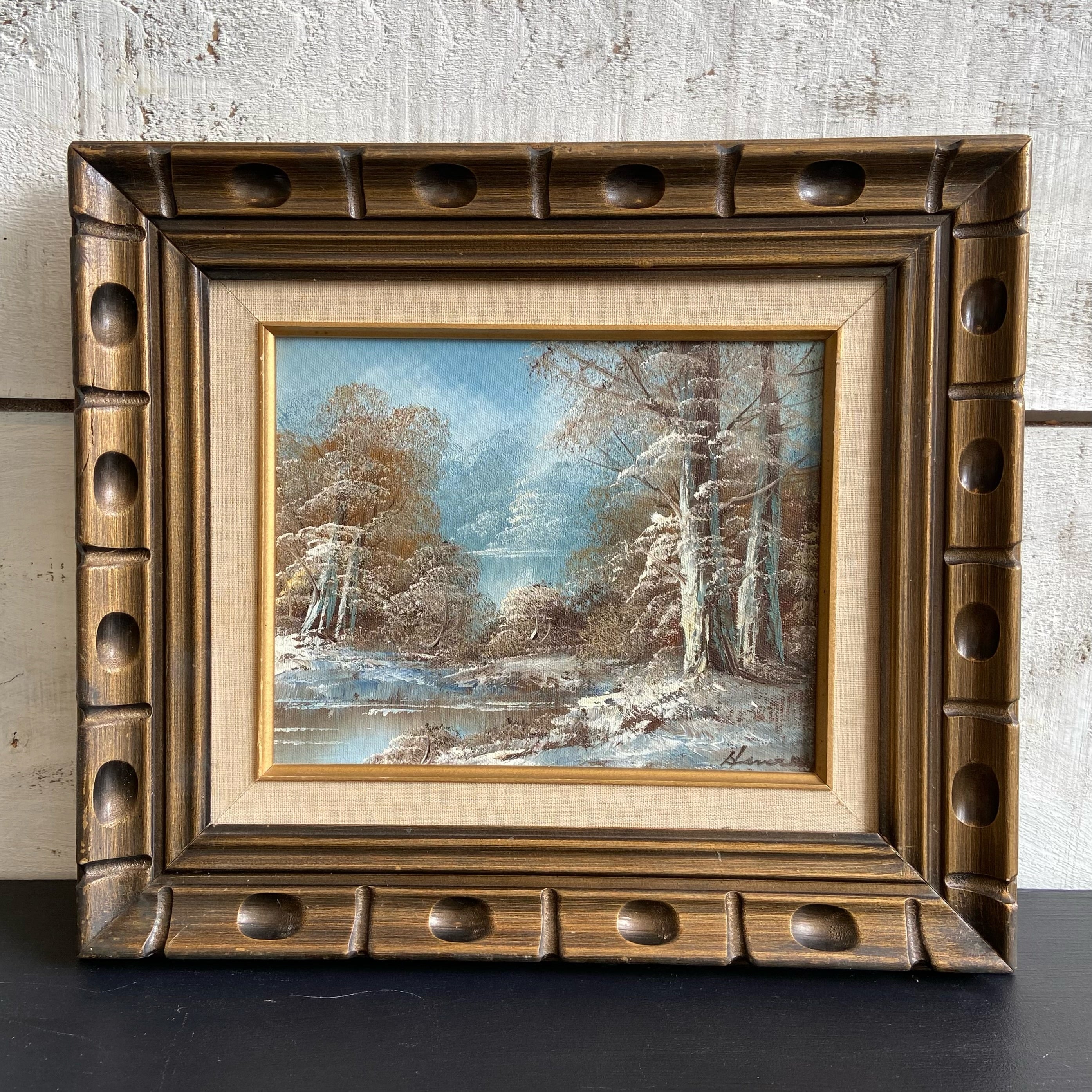 Vintage "Hanrey" Winter Landscape Oil Painting in Wood Frame – TIN BARN ...